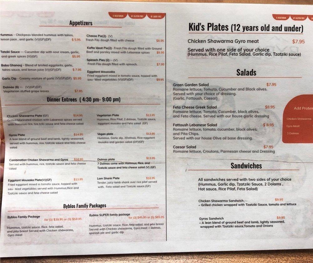 Menu at Byblos Express Greek & Lebanese (Highlands Ranch) restaurant ...