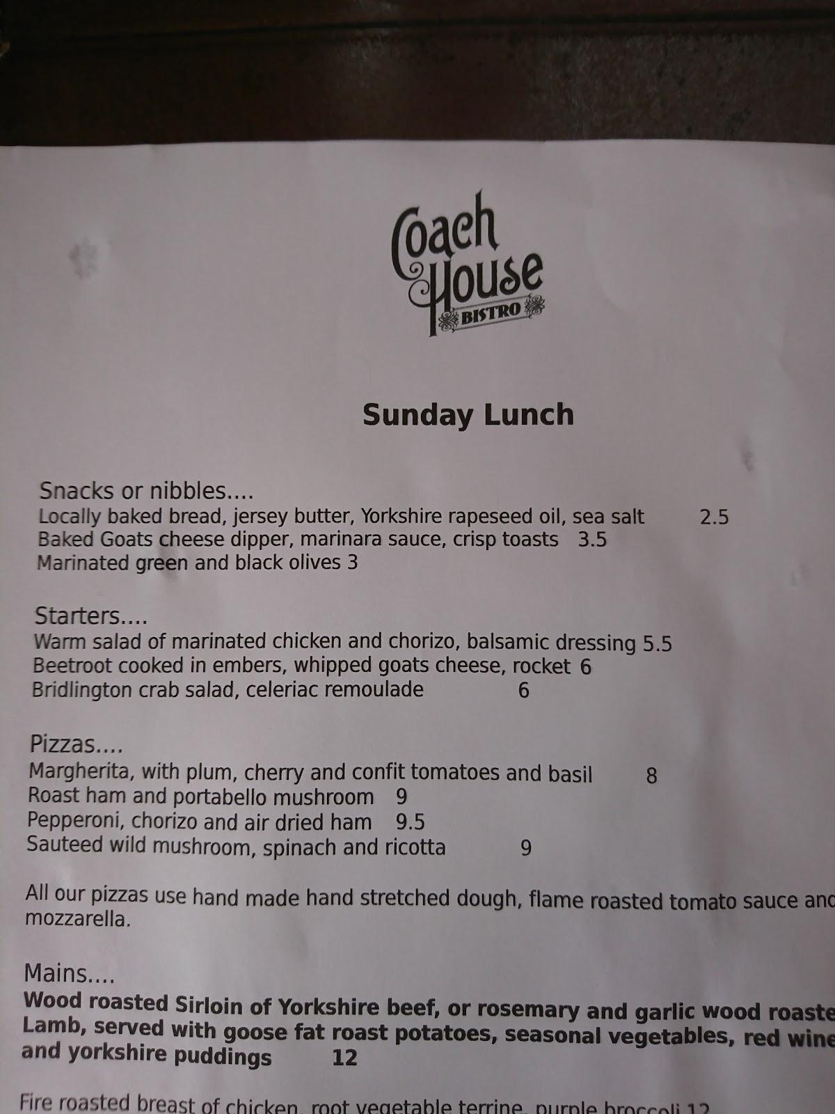 Menu at Coach House Bistro now Dockside Kitchen restaurant, Bridlington