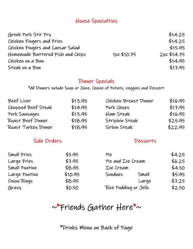 Menu at Highland Family Restaurant, Embro