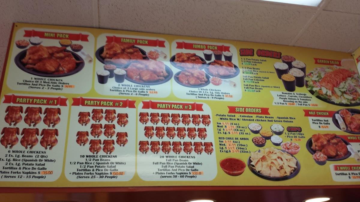 Menu at Juan's Super Pollo restaurant, Irwindale
