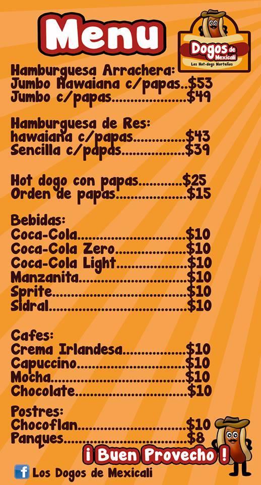 Menu at Los Hochos de Mexicali restaurant, Mexico City