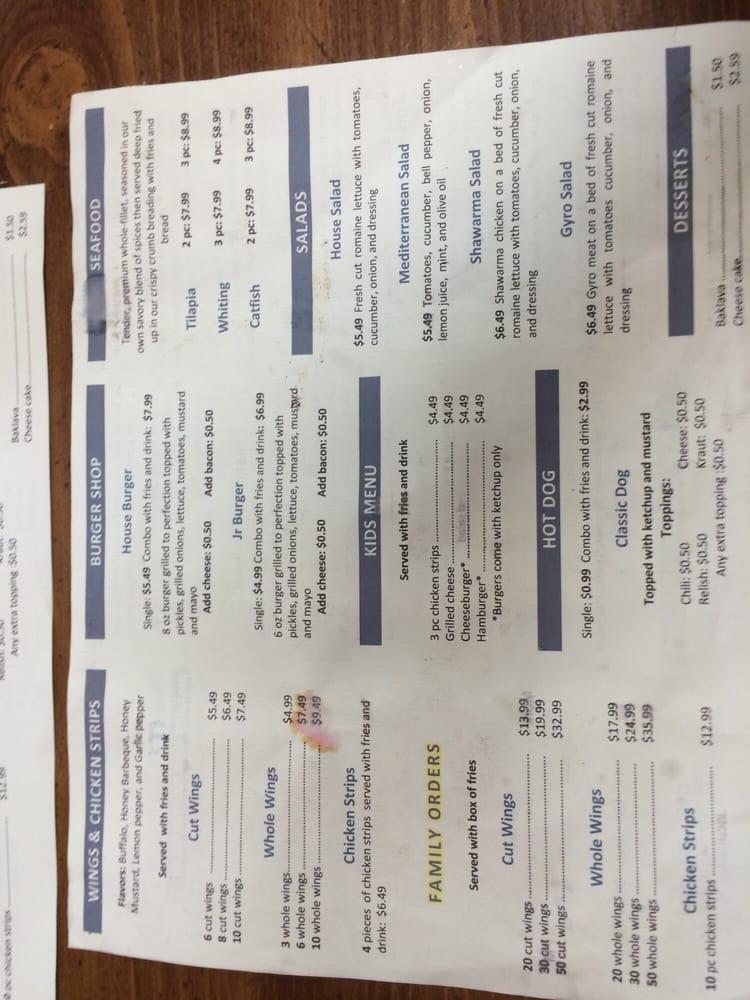 Menu at Mediterranean Market and restaurant, Tuscaloosa