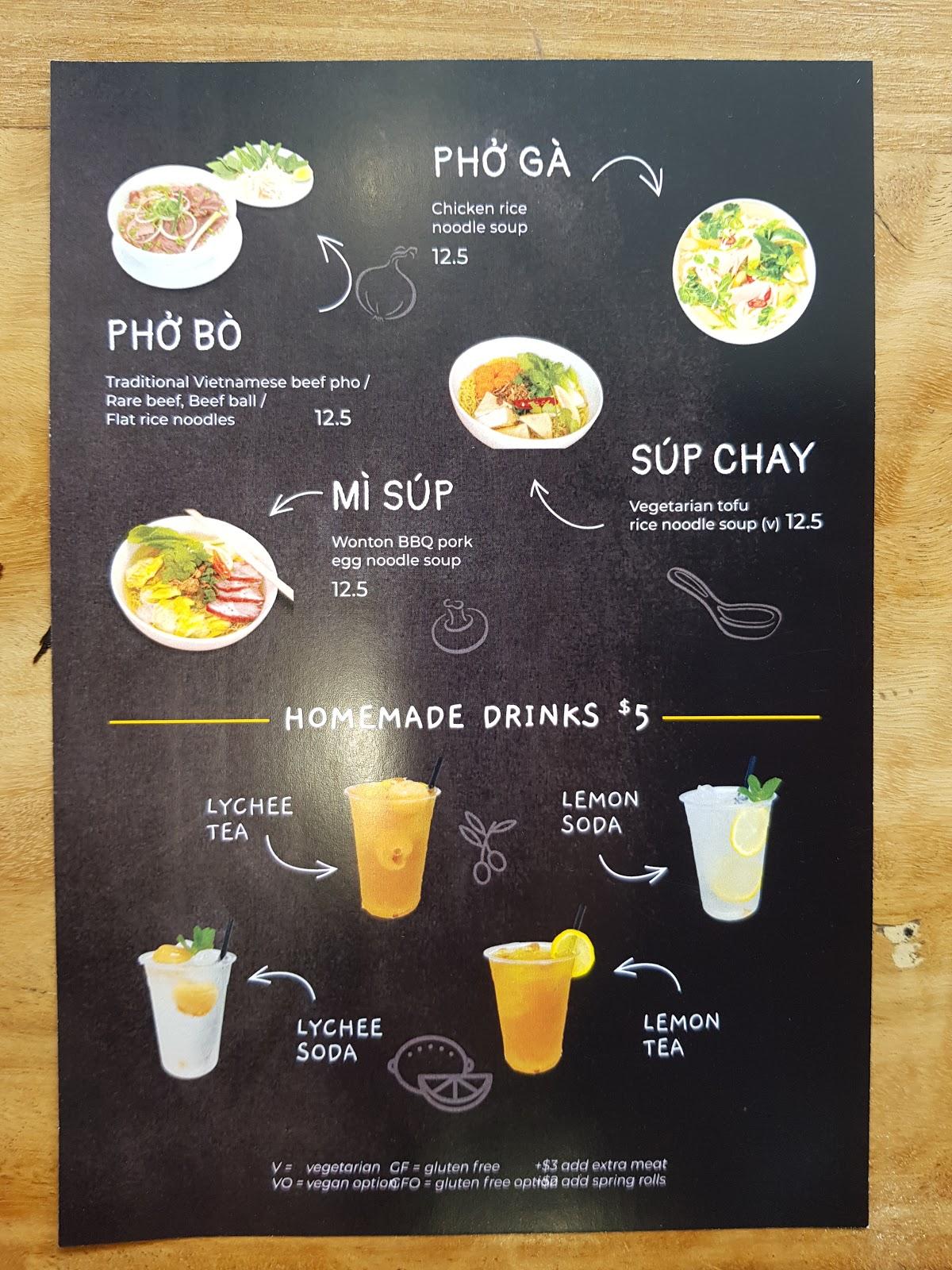 Menu at Mo'Pho Vietnamese Canteen restaurant, Herston
