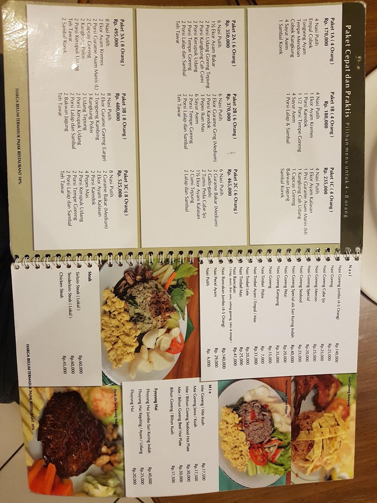 Menu at Sari Kuring Indah restaurant, Cilegon, Jl. Jend A Yani 35 RT 006/03