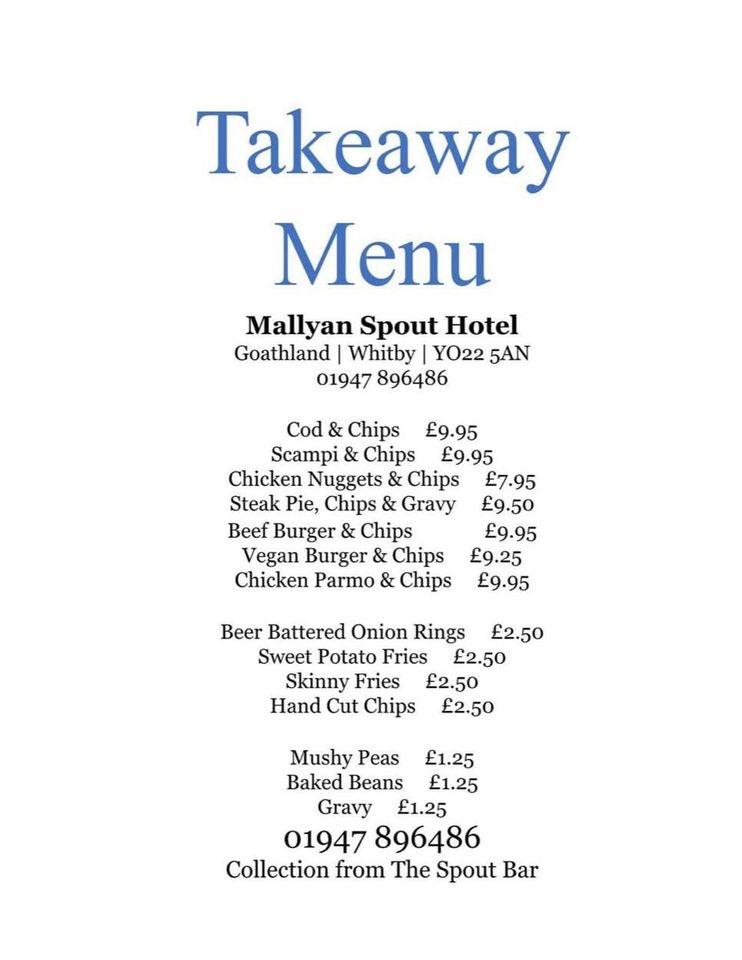 Menu at The Mallyan Spout Hotel Goathland Whitby pub & bar, Goathland
