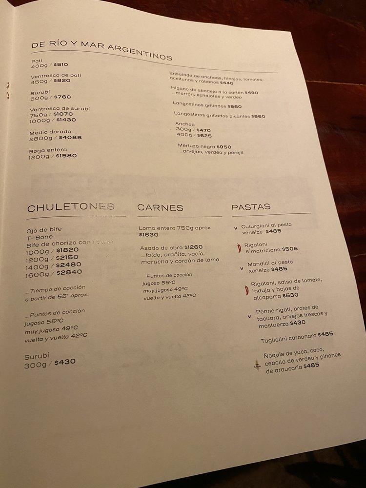 Carta de parrilla Anchoita, Buenos Aires