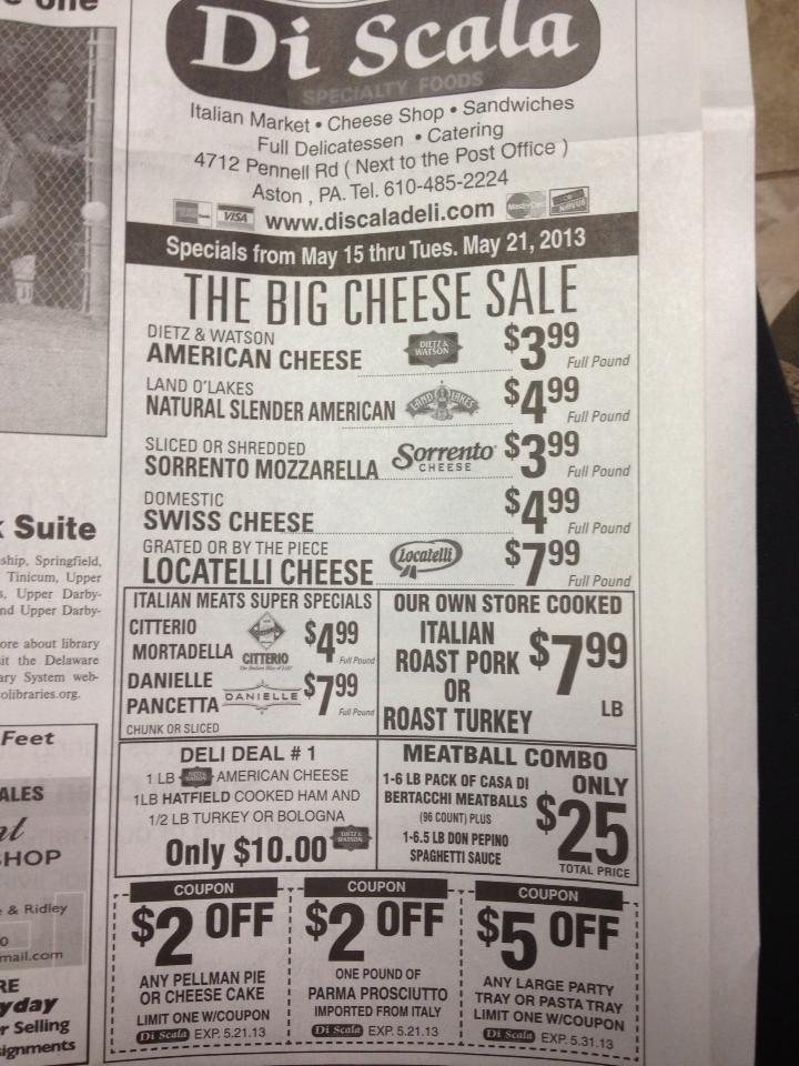 Menu at Di Scala Deli and Specialty Foods restaurant, Aston