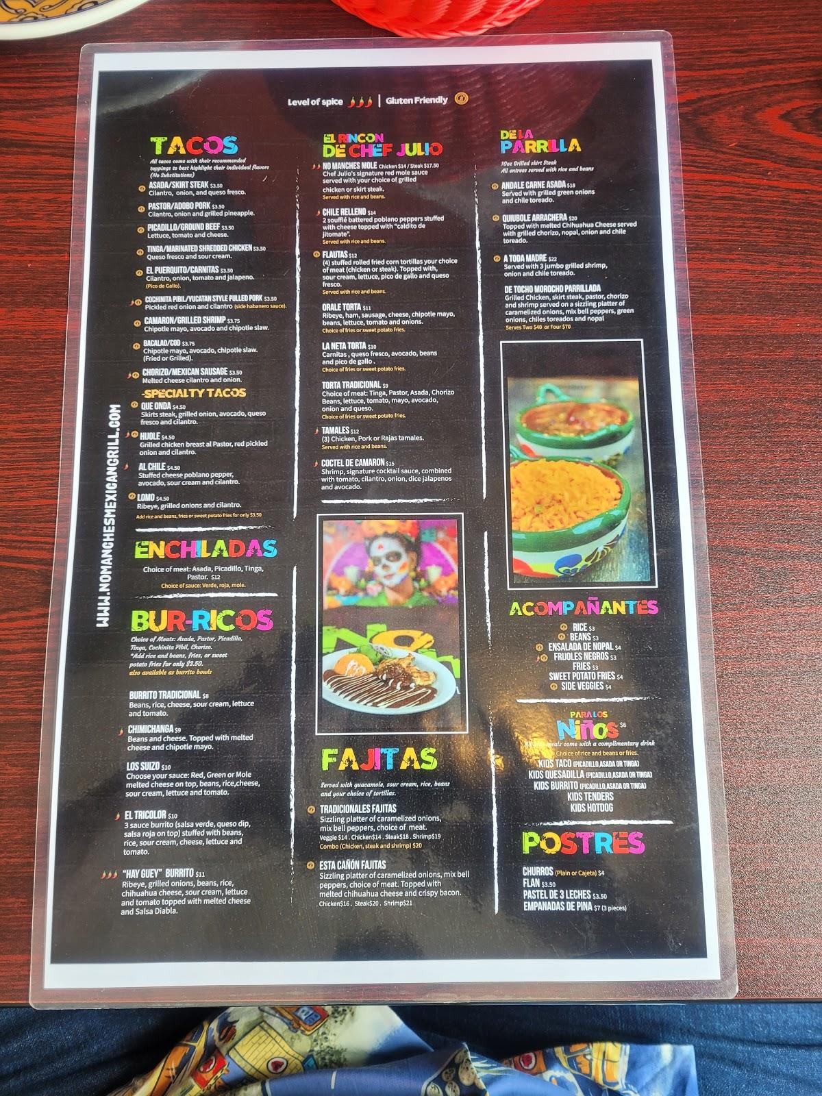 Carta del restaurante No Manches Mexican Grill, Carpentersville