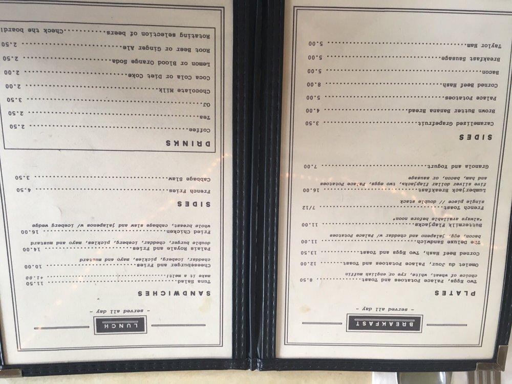 Menu at Palace Diner restaurant, Biddeford