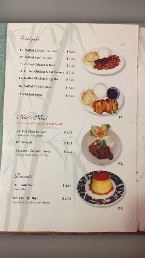 Menu at Pho Cat Sang restaurant, Kent