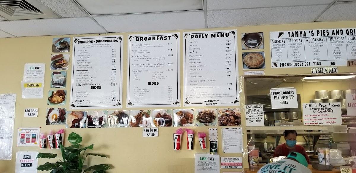 Menu at Tanya's Pies and Grill restaurant, Wahiawa