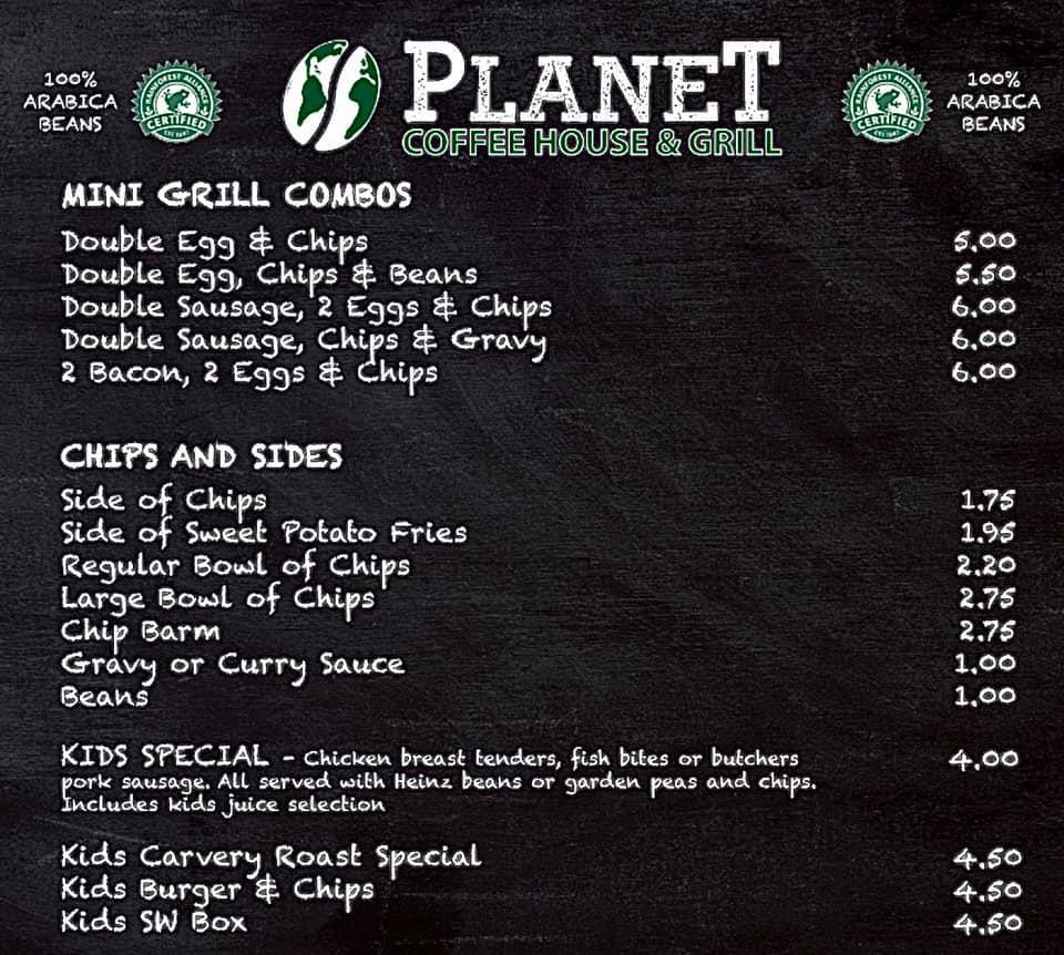 Menu at The Planet Coffee restaurant, Birchwood