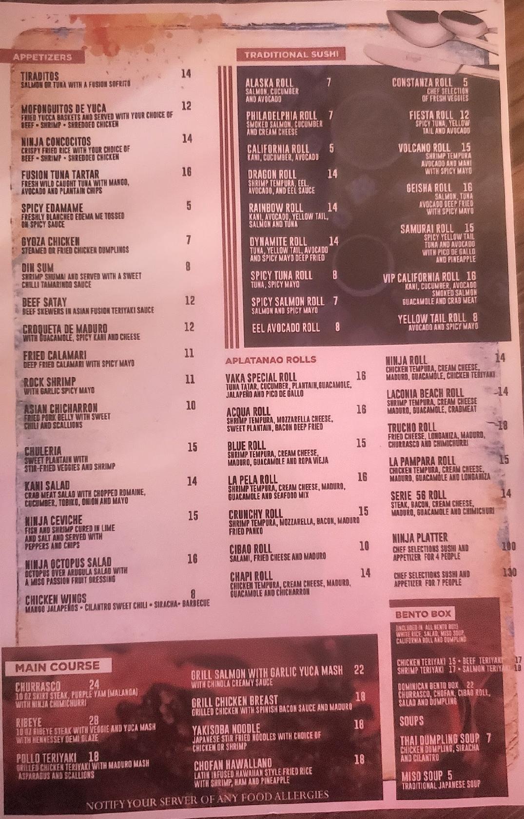 Menu at Vaka Restaurant, Lawrence
