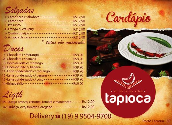 Menu at Casa da Tapioca restaurant, Brazil