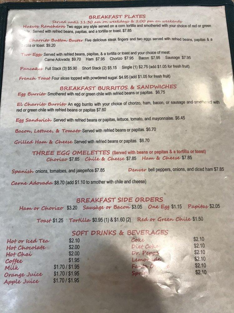 Menu at El Charritos New Mexican Restaurant, Albuquerque