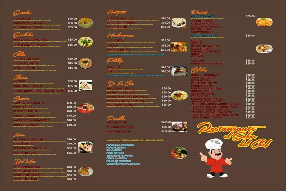 Menu at El Sabor Del Chef restaurant, Cancún