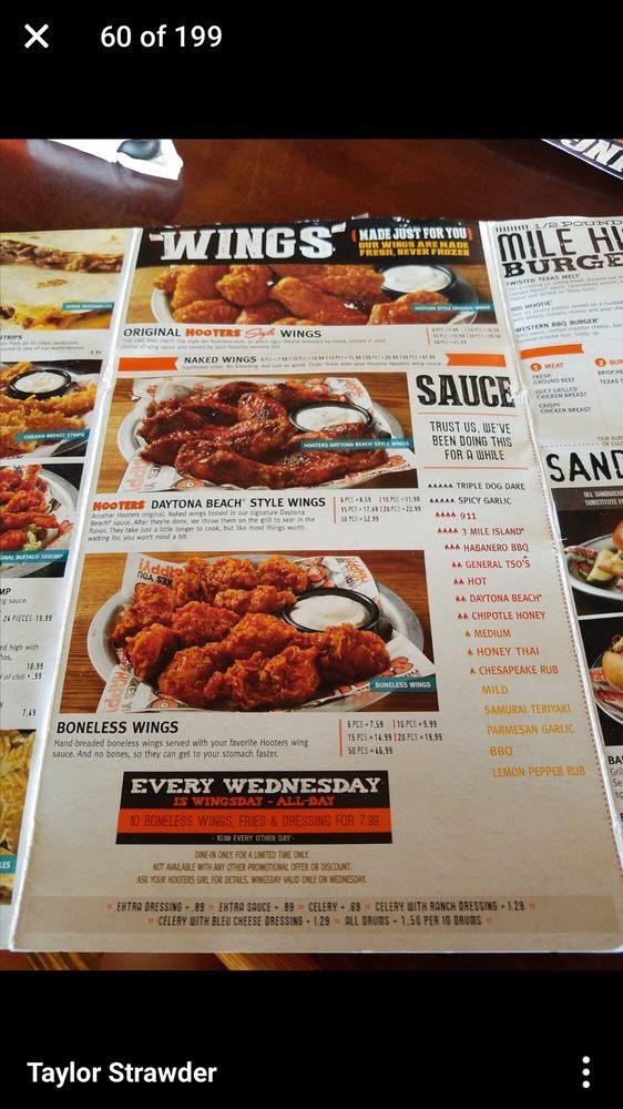 Menu at Hooters pub & bar, Panama City Beach, Front Beach Rd