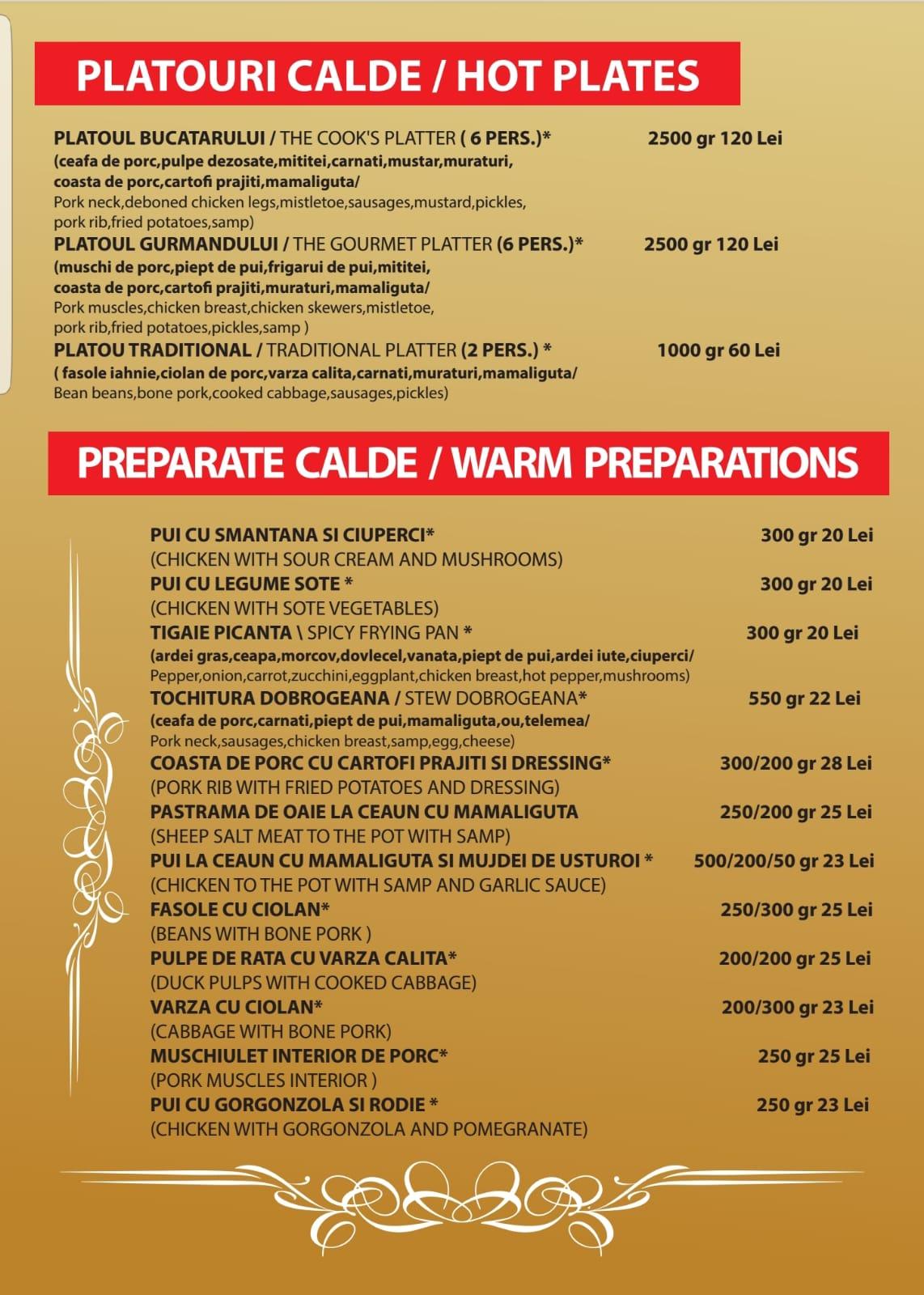 Menu at KISS RESTAURANT, Cornu de Jos