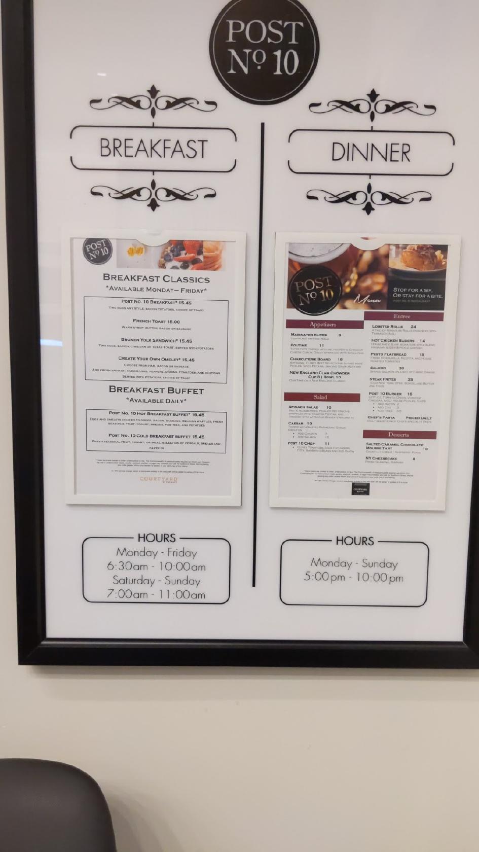 Menu at Post No. 10 pub & bar, Boston