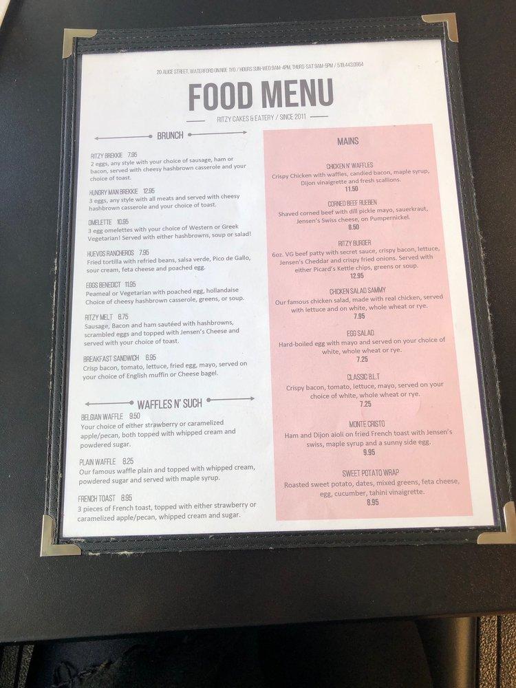 Menu at Ritzy’s Bakery & Deli, Waterford