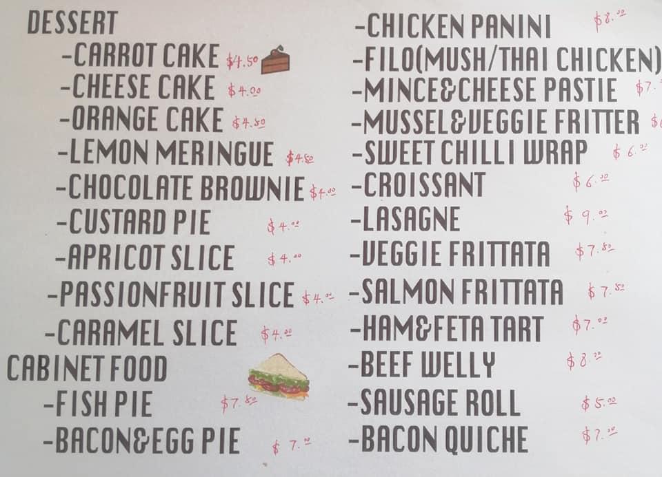 Menu at Soda Cafe, Whangarei