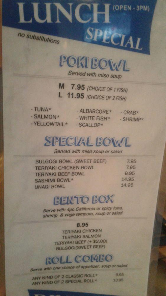 Menu at Sushi Hero restaurant, Las Vegas