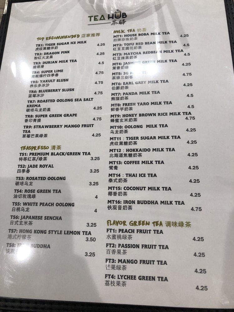 Menu at Tea Hub restaurant, Sacramento