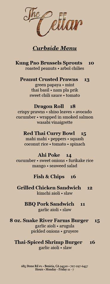 Menu at The Cellar restaurant, Benicia, 685 Stone Rd #1