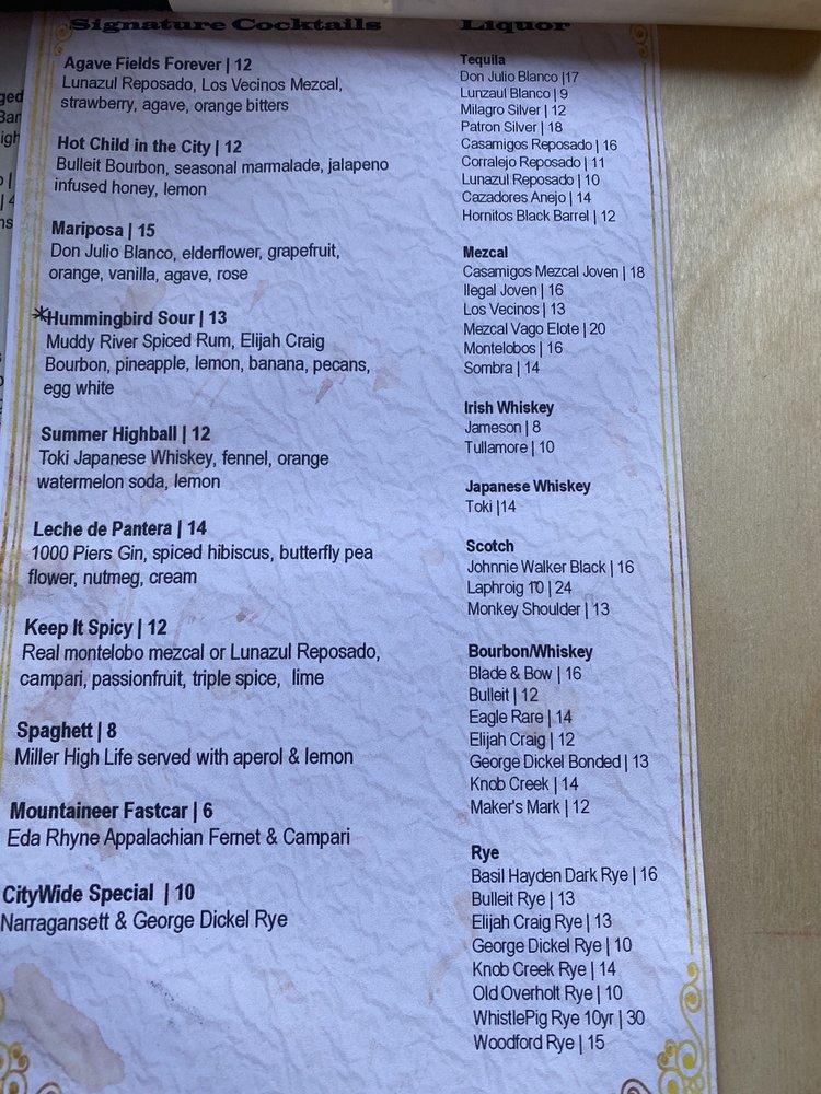 Menu at VANA pub & bar, Charlotte