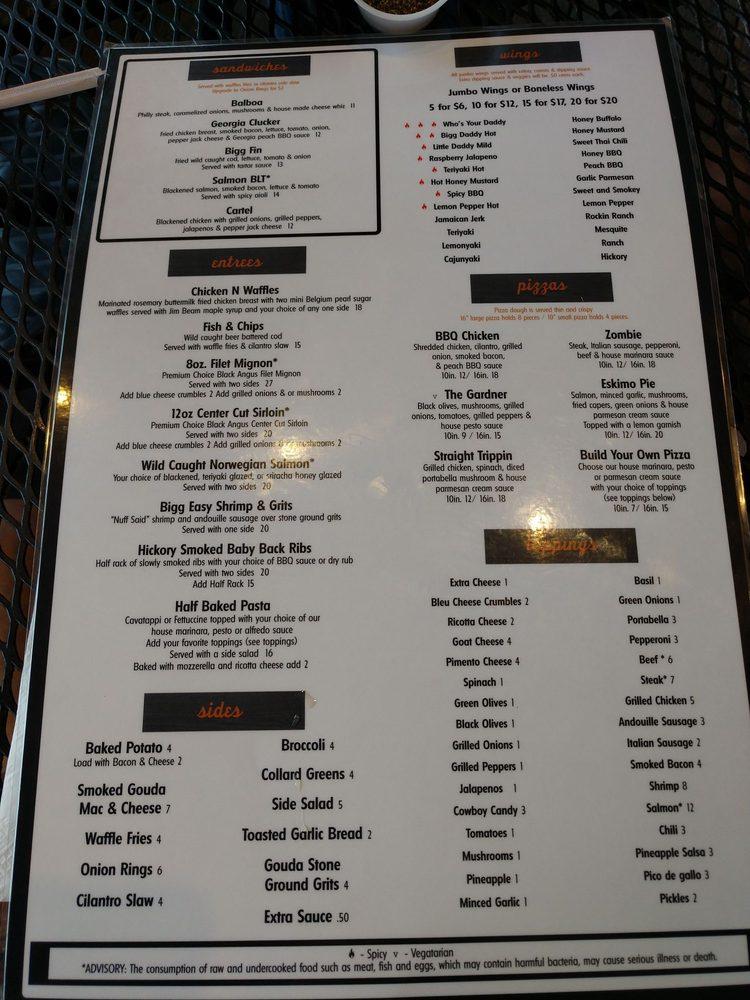 Menu at Bigg Daddys Restaurant & Tavern, Helen