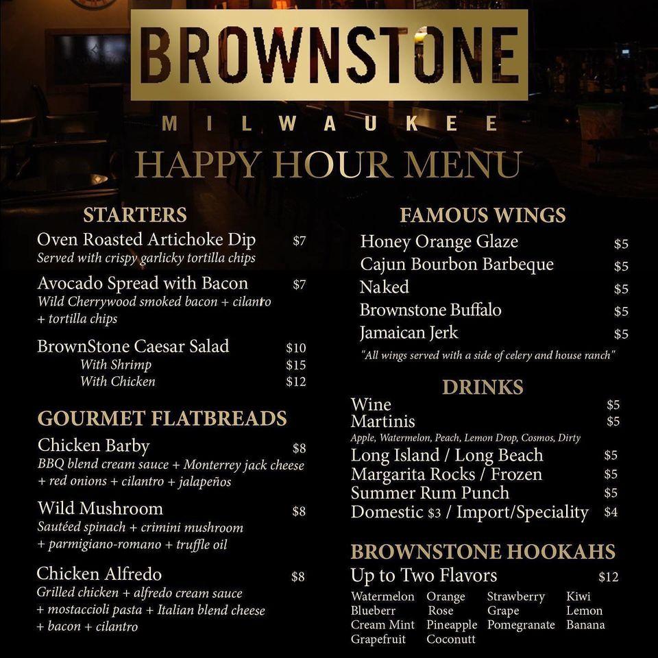Menu at Brownstone Social Lounge pub & bar, Milwaukee, 524 N Water St