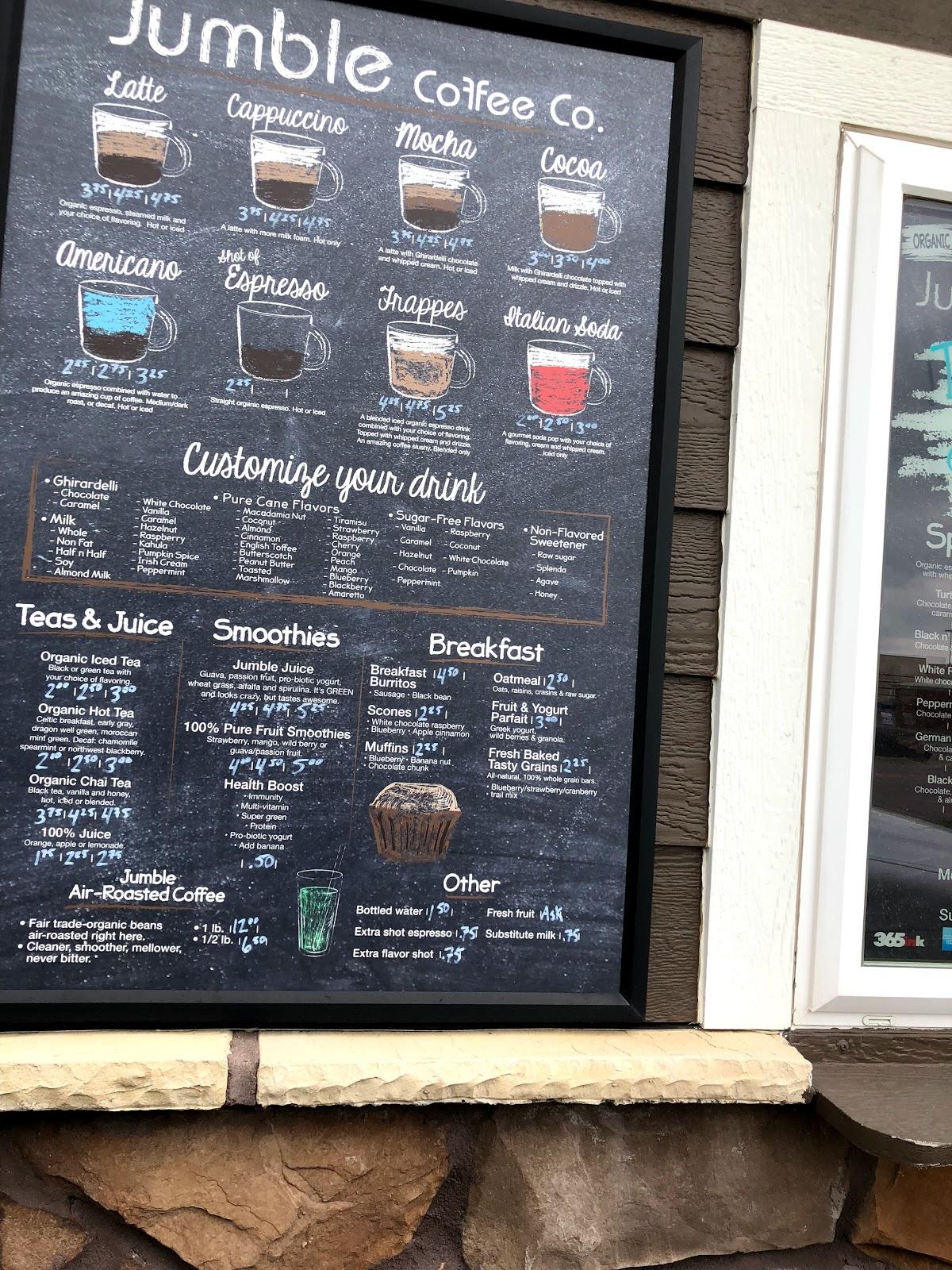Menu at Jumble Coffee Co. Dubuque pub & bar, Dubuque, 820 Wacker Dr