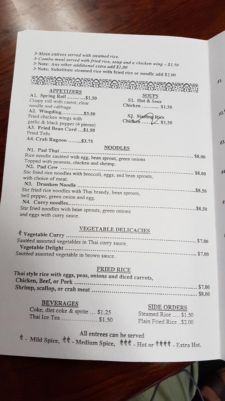 Menu at May's Bangkok Express restaurant, Ferndale