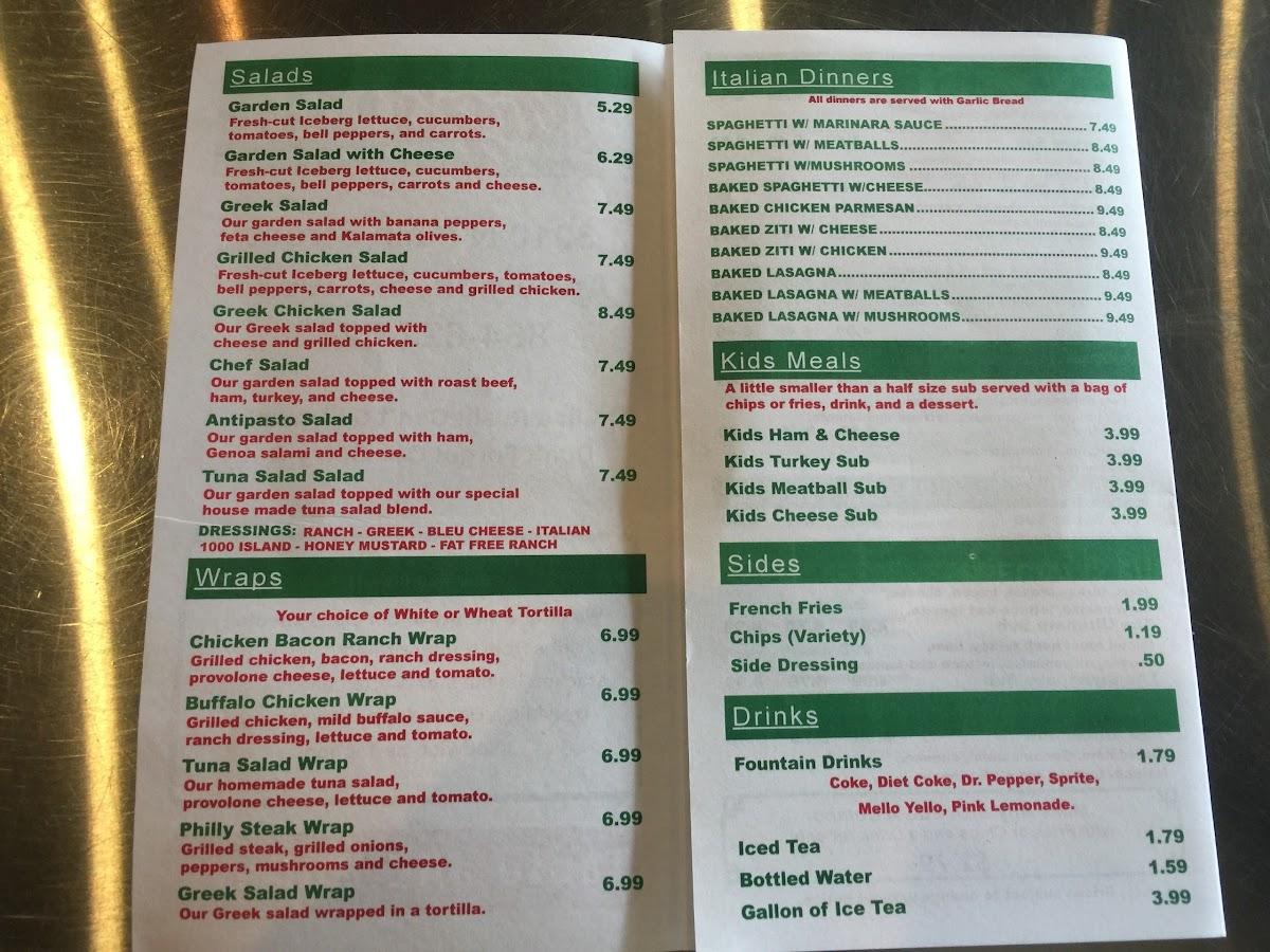 Menu at Mig's Deli pizzeria, Anderson