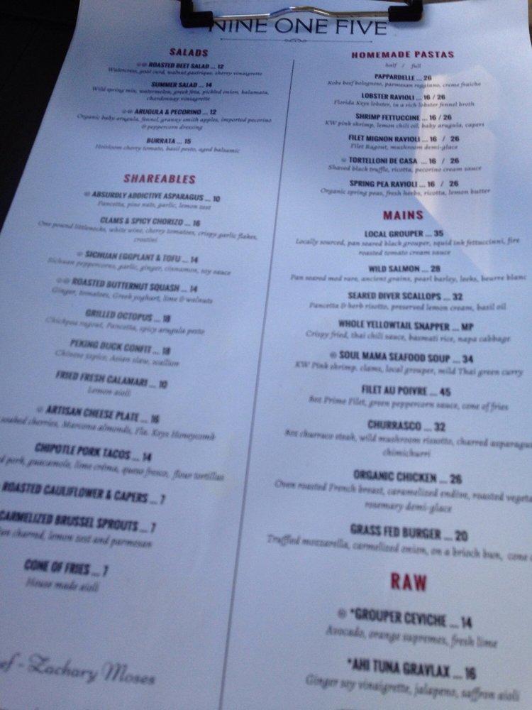 Menu at Nine One Five pub & bar, Key West