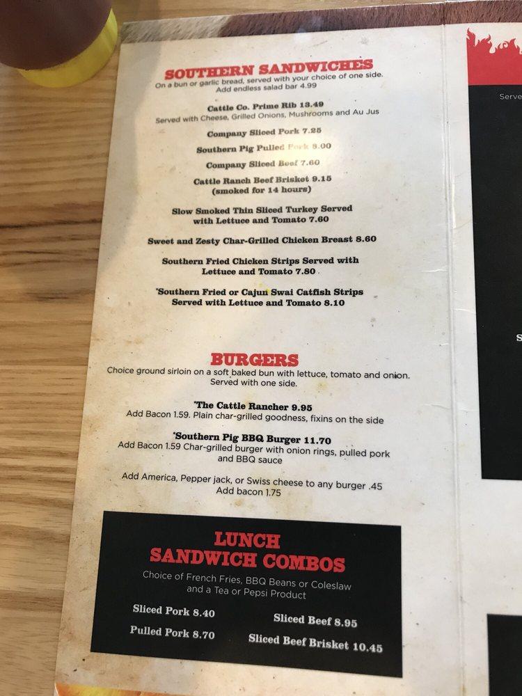 Menu at Southern Pig & Cattle Co. Stuart BBQ, Stuart