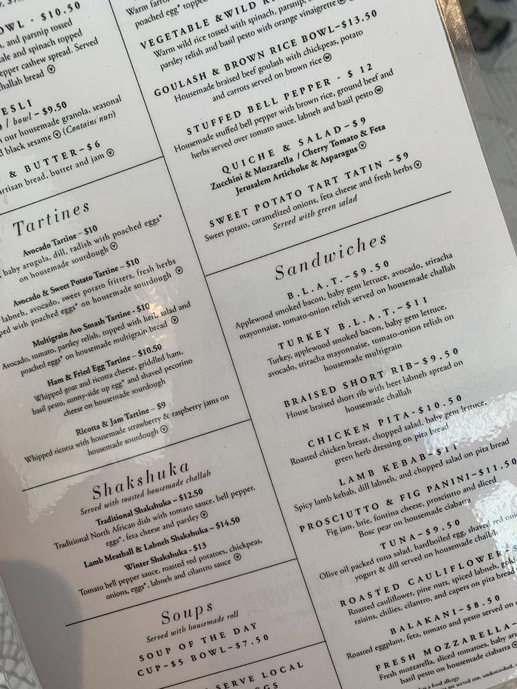 Menu at Tatte Bakery & Cafe, Boston, 125 Summer Street