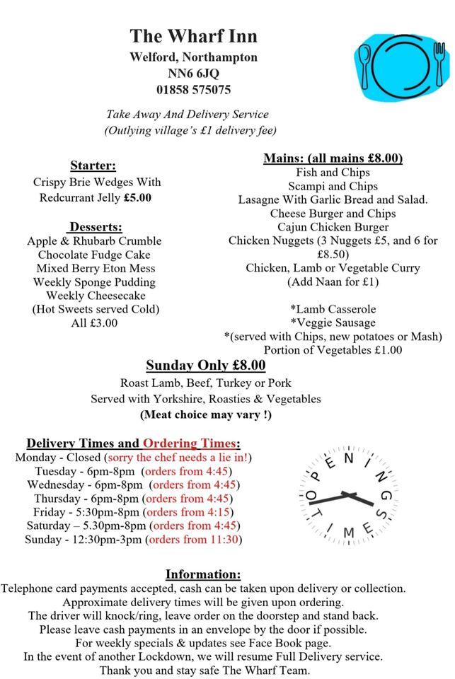 Menu at The Wharf Inn pub & bar, Welford