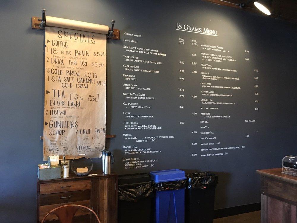 Menu at 18 Grams Coffee & Tea cafe, Elk Grove