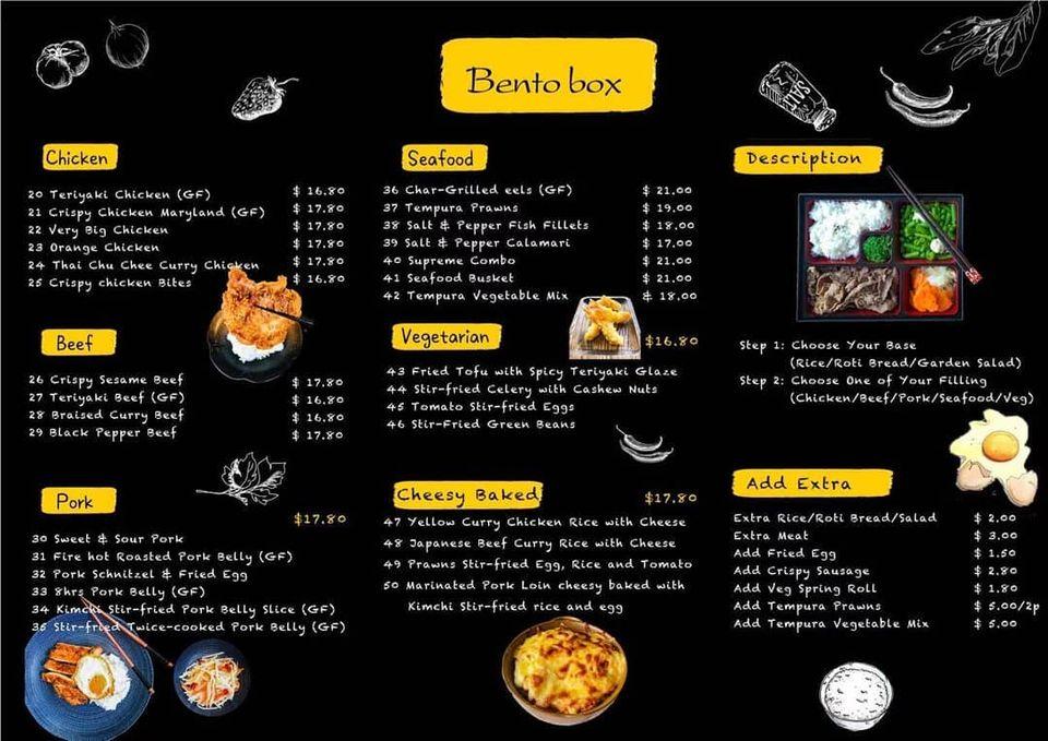 Menu at Bento Q restaurant, Adelaide