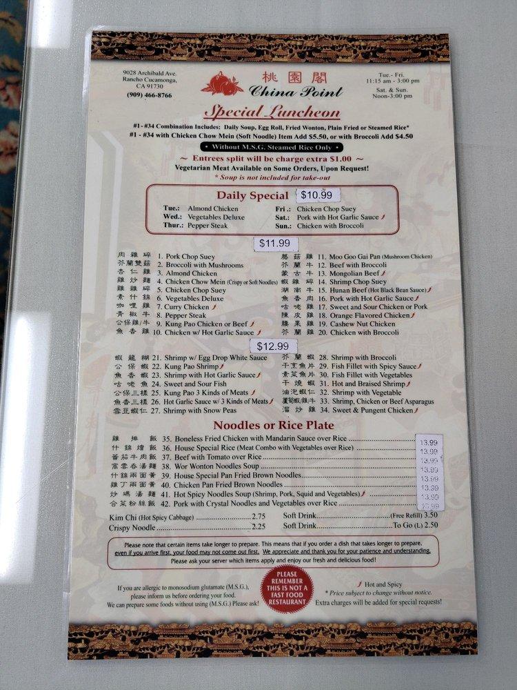 Menu at China Point restaurant, Rancho Cucamonga