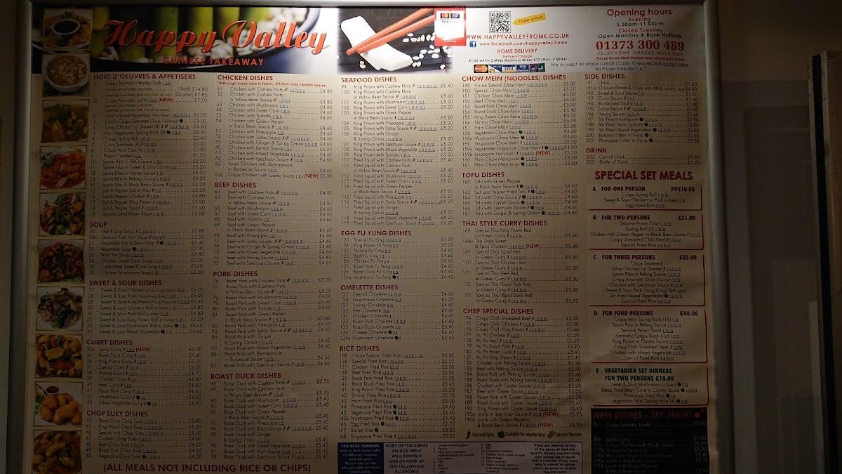 Menu at Happy Valley fast food, Frome