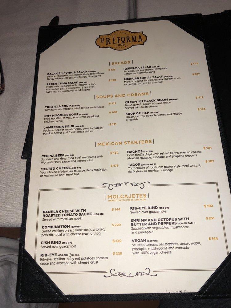 Menu at La Reforma Uno Restaurante & Cantina, Guadalajara