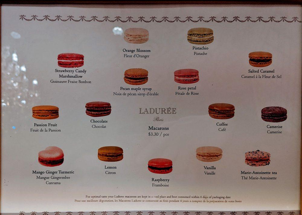 Menu at Laduree Paris desserts, Toronto, Yorkdale Rd