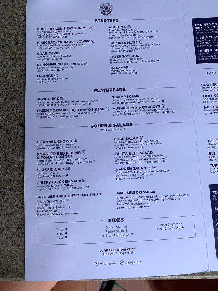 Menu at Lure Lakebar, Alexandria