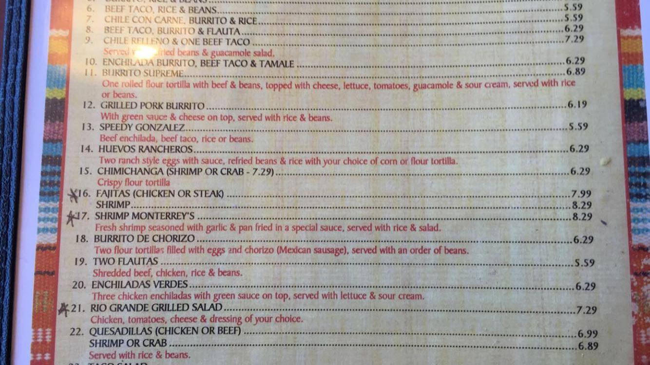 Menu at Monterrey's Mexican Restaurant, Florala