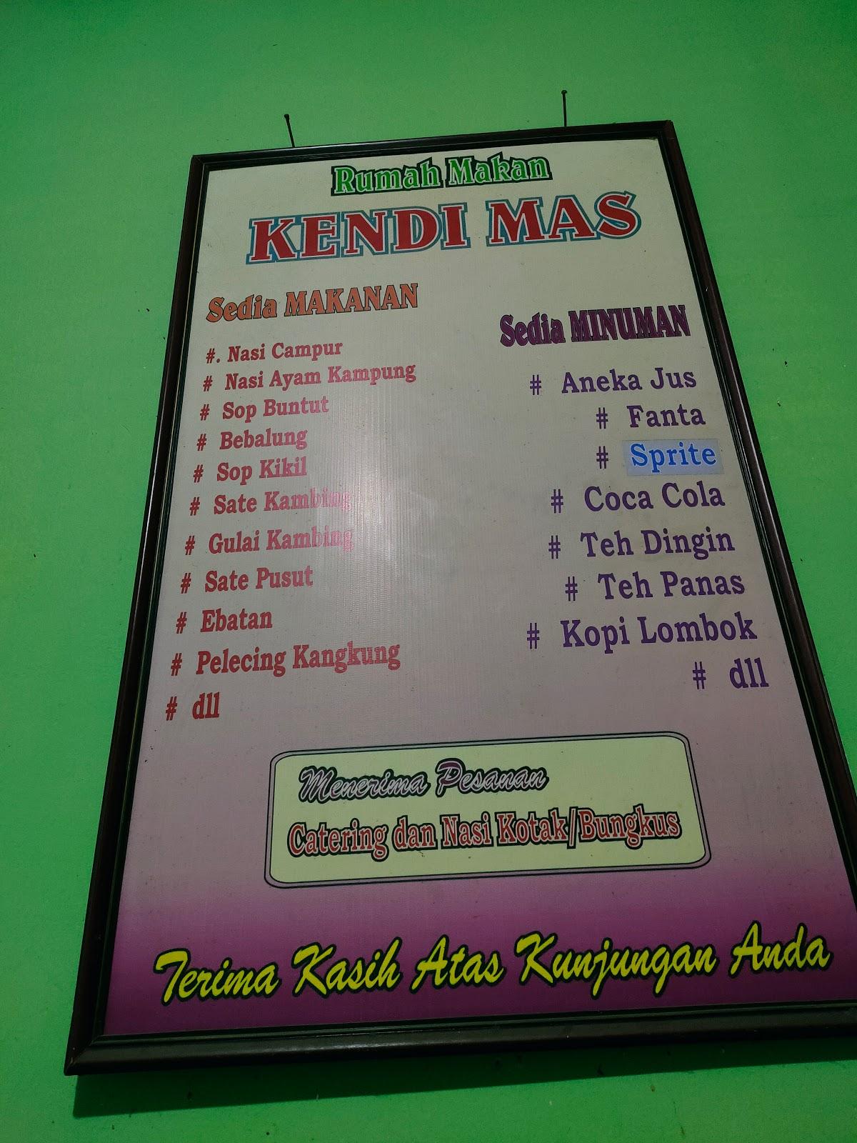 Menu at Rumah Makan Kendi Mas, Mataram, 94W2+CGC
