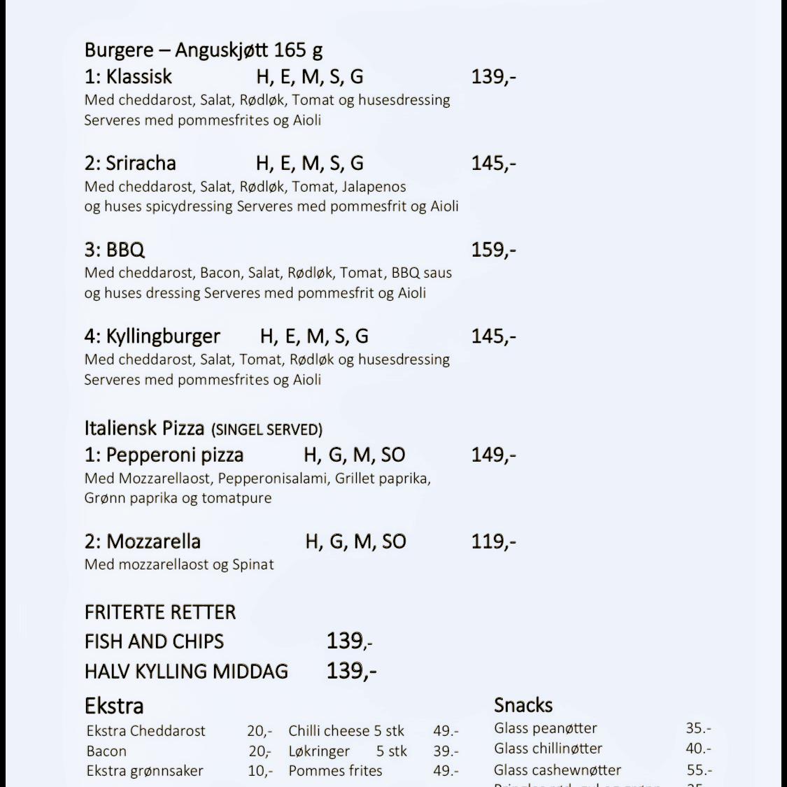Menu at Sagene Bar, Oslo