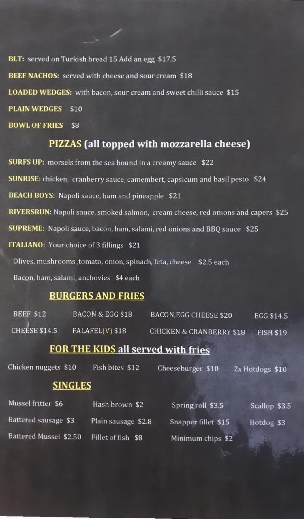 Menu at Salt Air Cafe, Ngunguru