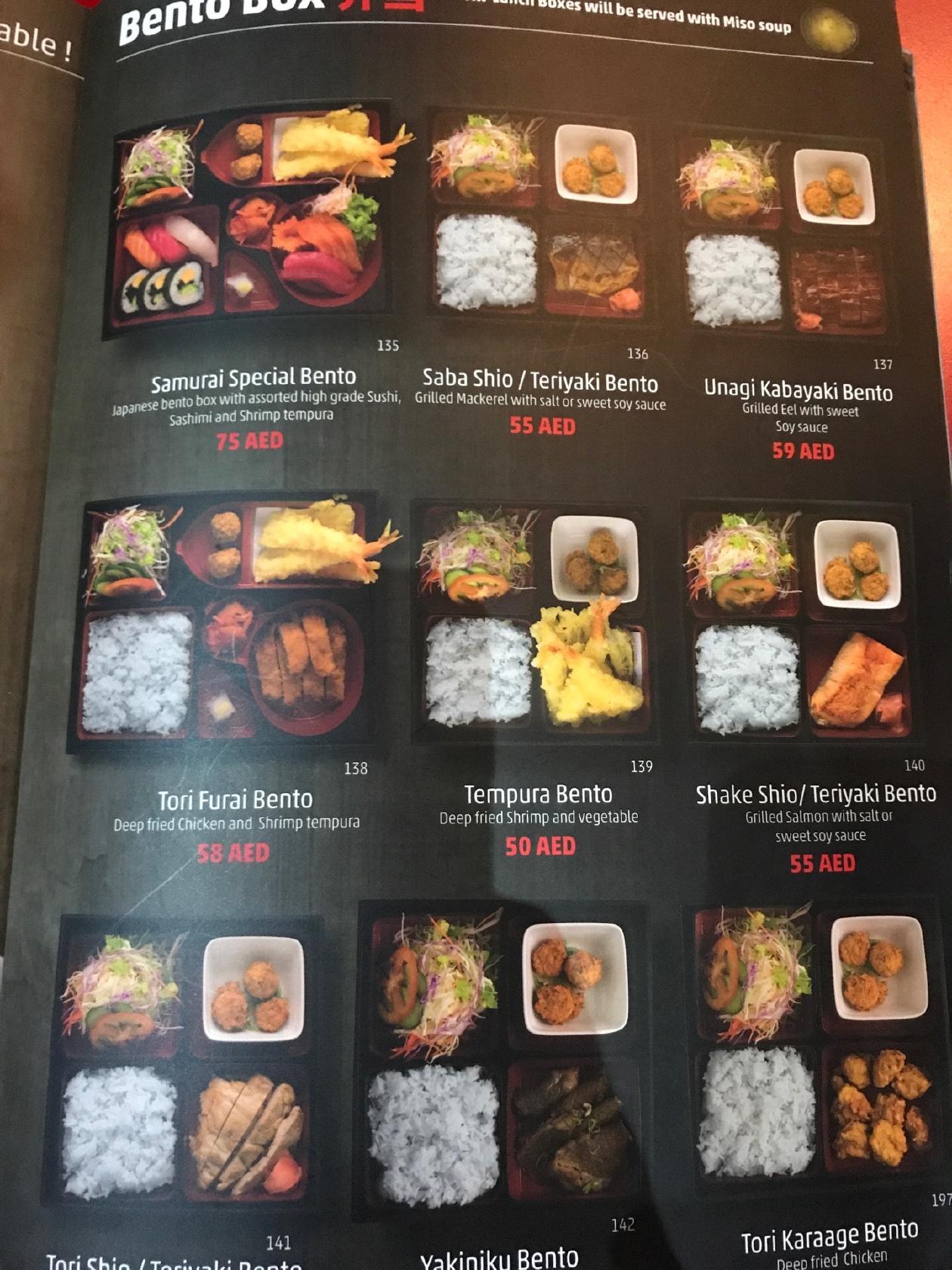 Menu at Samurai Japanese Restaurant, Abu Dhabi, Next to the Al Diar ...